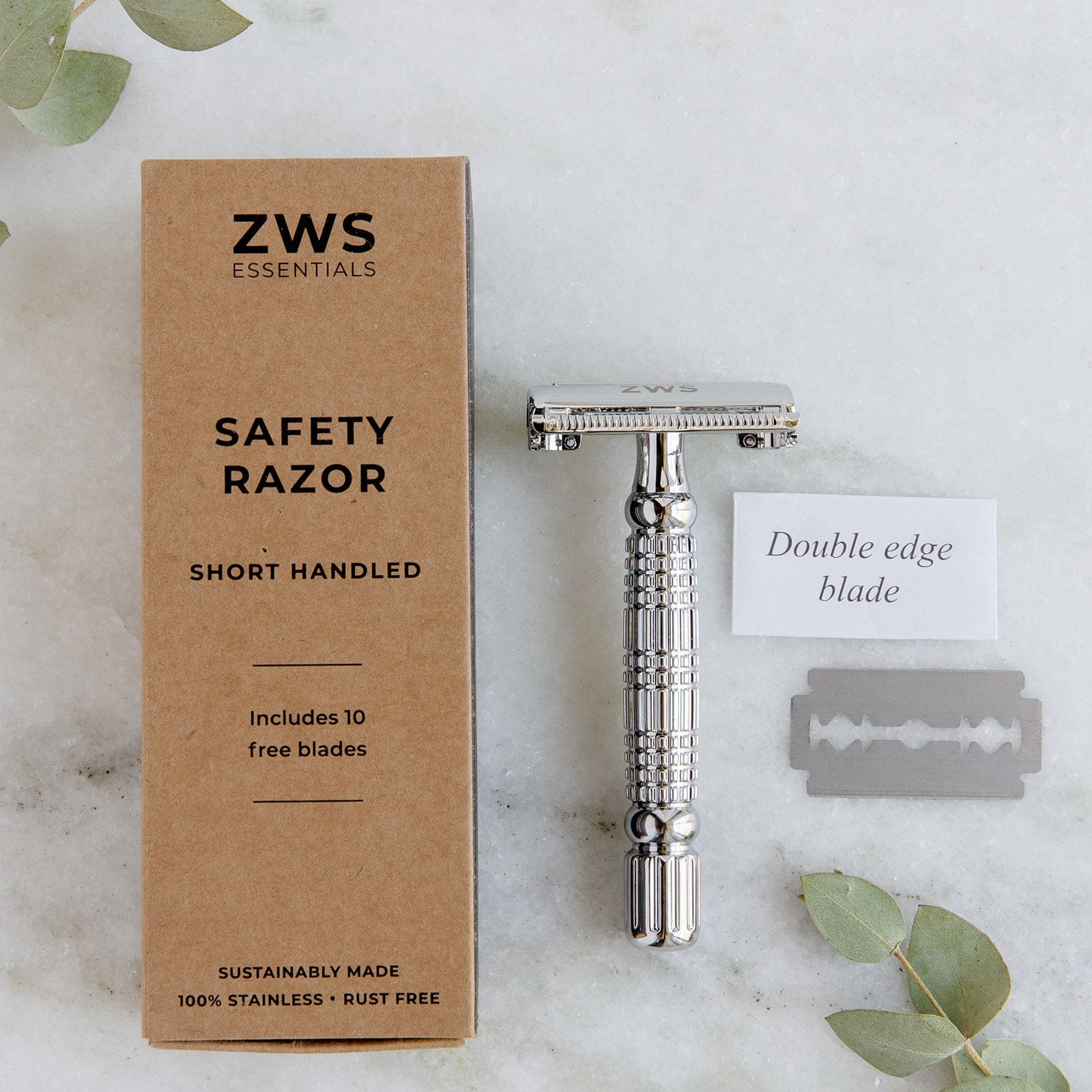Zero Waste Safety Razor - Sustainable Razor - Single Blade, 10 Free Bl ...