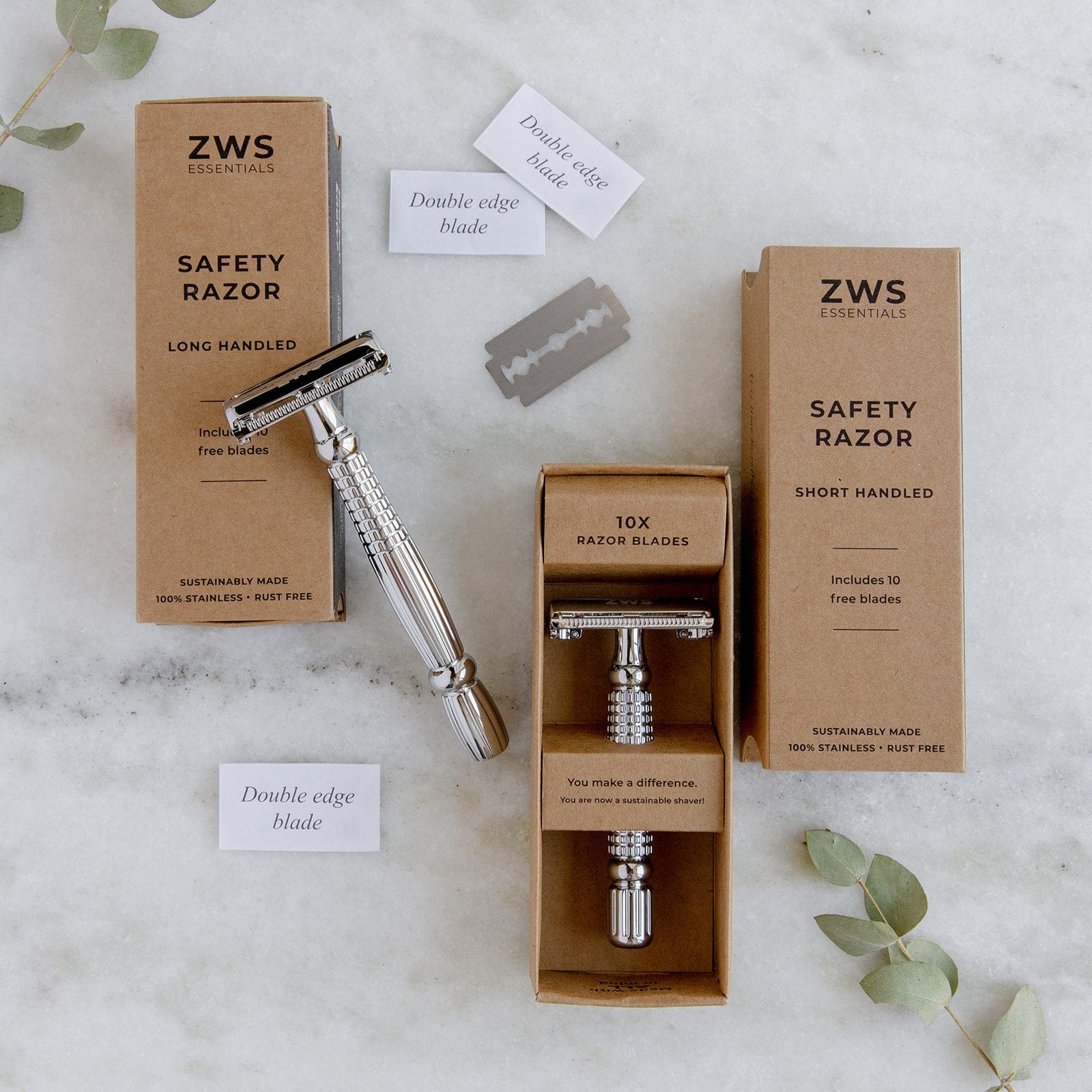 Zero Waste Safety Razor - Sustainable Razor - Single Blade, 10 Free Bl ...