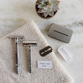 Zero Waste Safety Razor - Sustainable Razor - Single Blade, 10 Free Bl ...